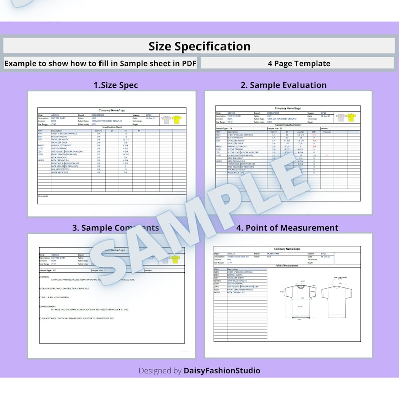 Size Specification Template for Apparel; Size Spec in Excel Format ...