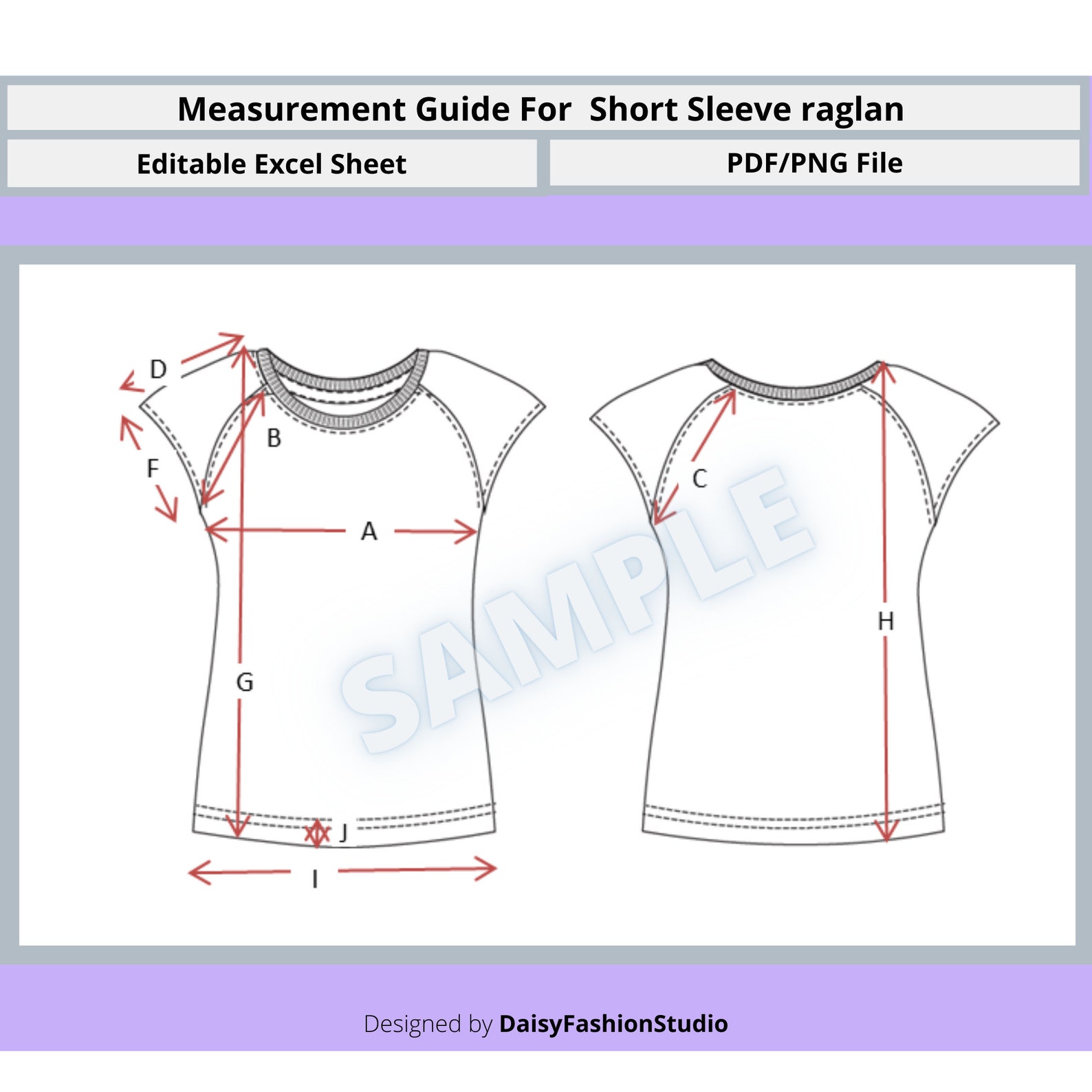 Complete Measurement Guide for Ladies Raglan Short Sleeve T-shirt ...