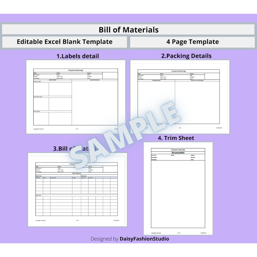 Build Of Materials Excel Template