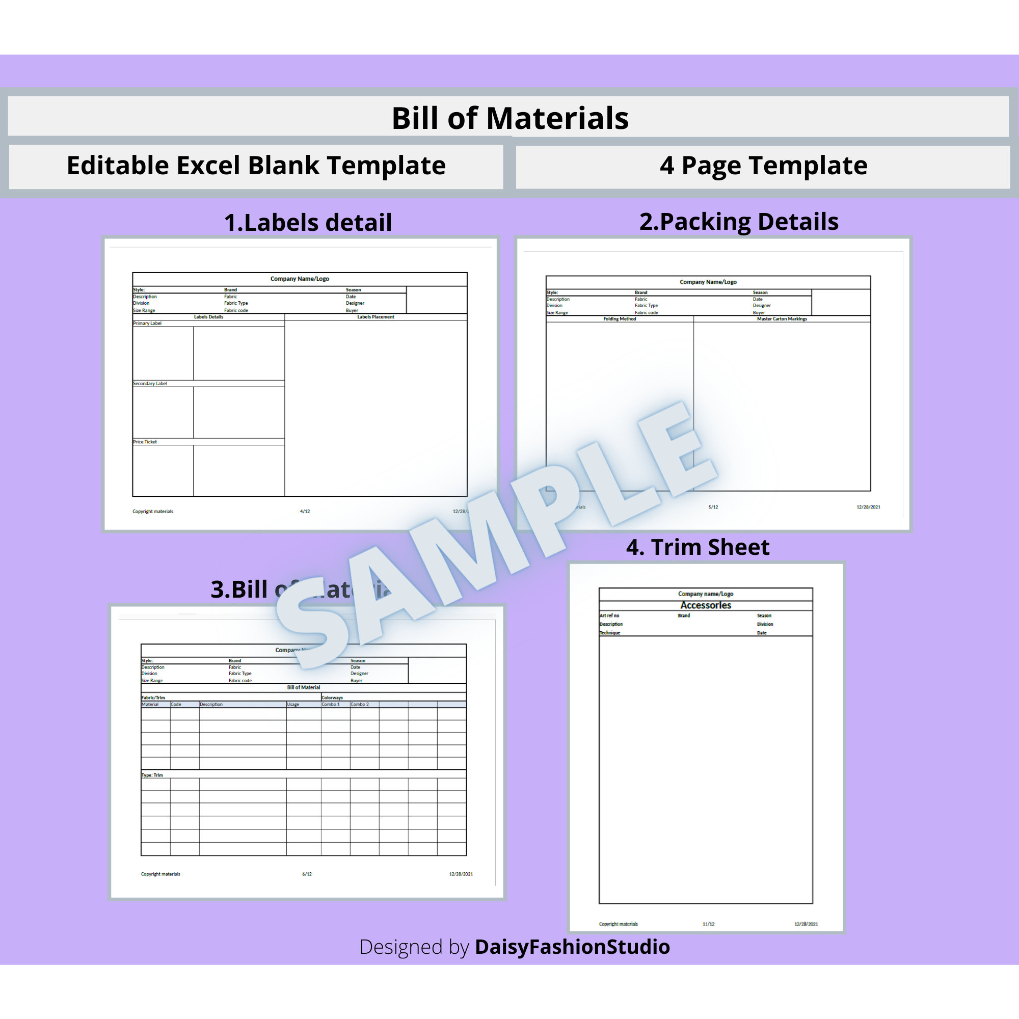 Build Of Materials Excel Template