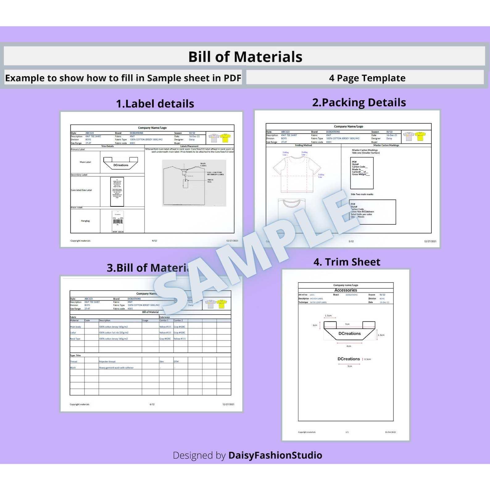 Fashion Bill of Materials Template BOM Excel Template Material ...
