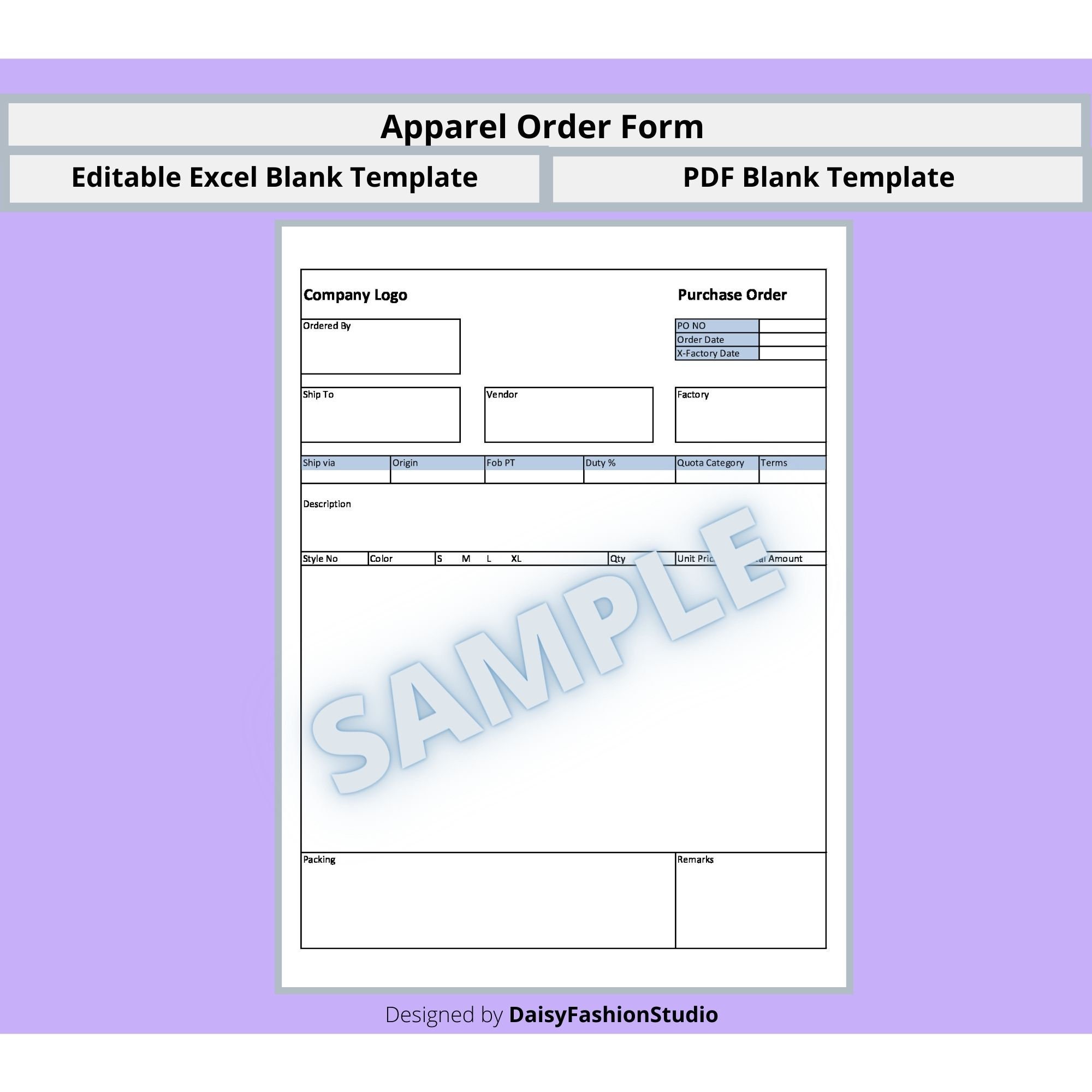 Apparel Order Form Template; Garment Order Form Excel Template ...