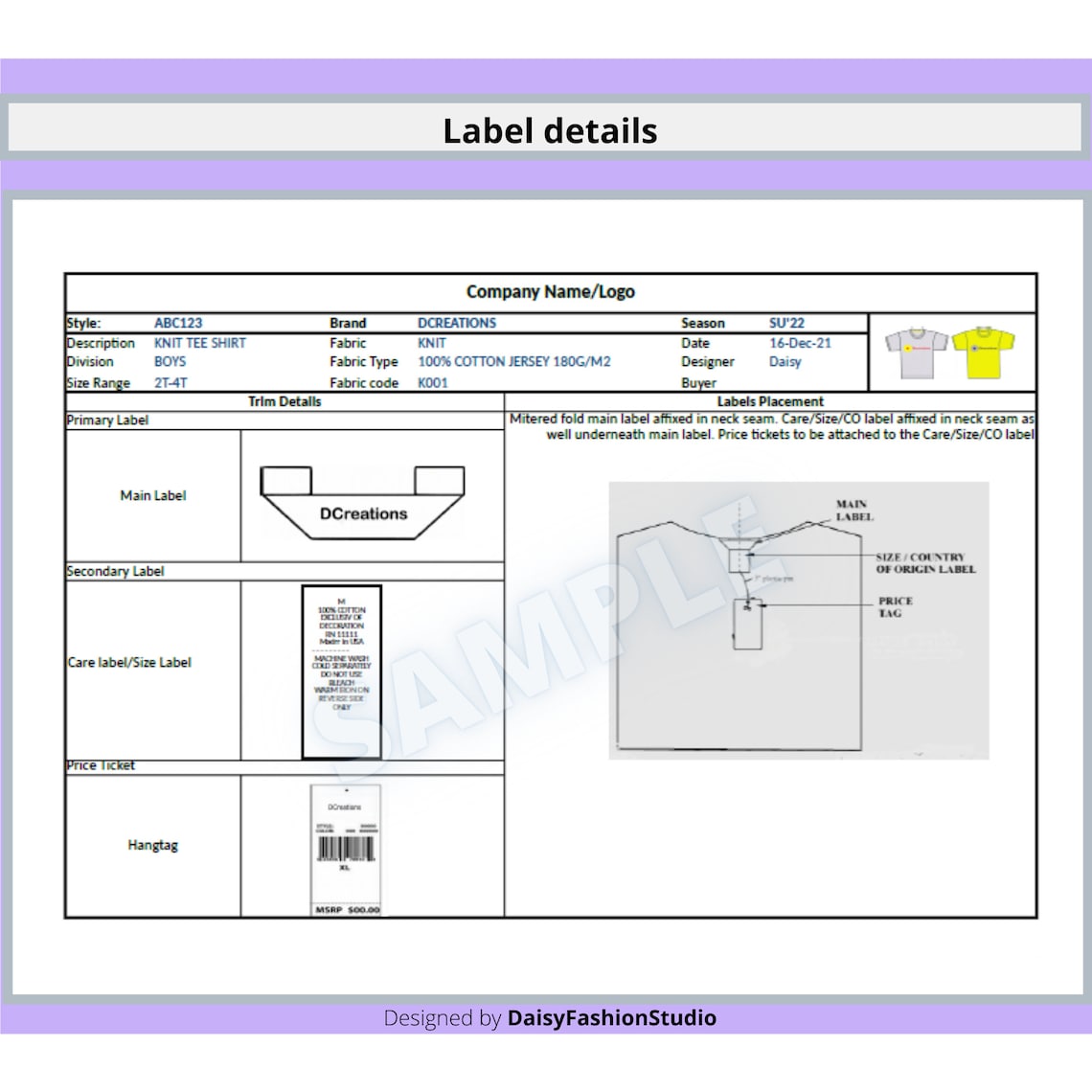 Fashion Bill of Materials Template; BOM Excel Template; Material ...