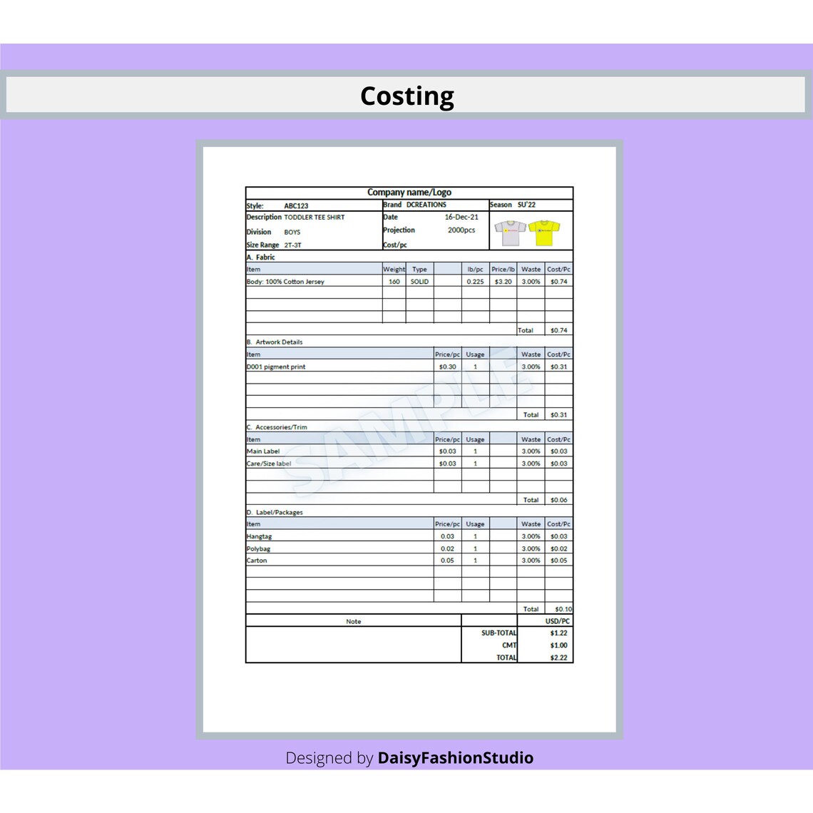 Complete Teck Pack Template Kit for Apparel Industry; Fashion Design ...
