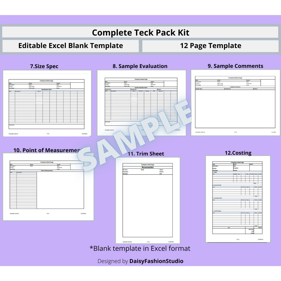 Complete Teck Pack Template Kit for Apparel Industry; Fashion Design ...