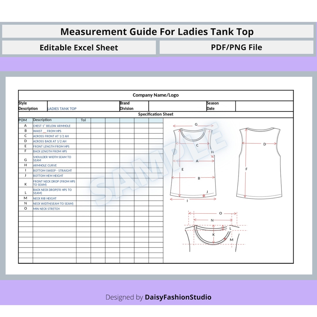 Complete Measurement Guide for Ladies Tank Top Point of Measurement ...