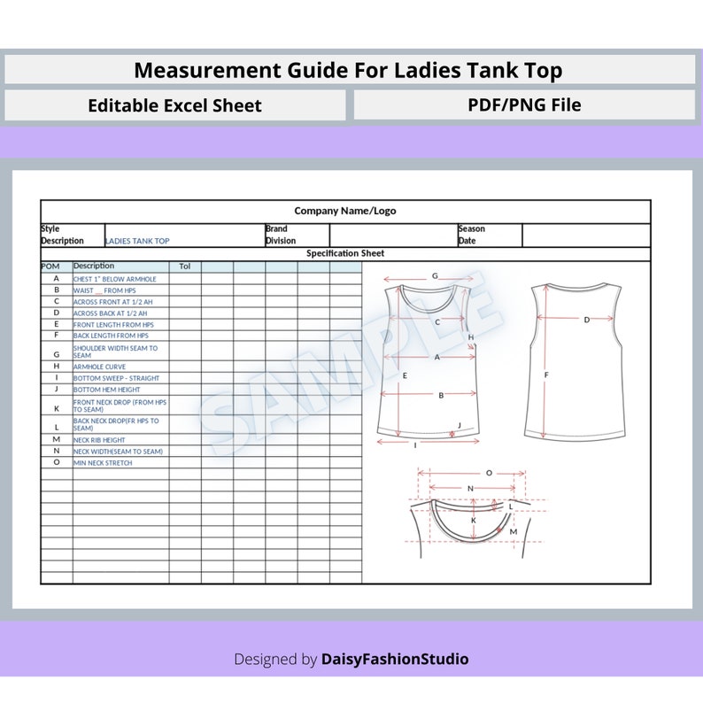 Complete Measurement Guide for Ladies Tank Top Point of Measurement ...