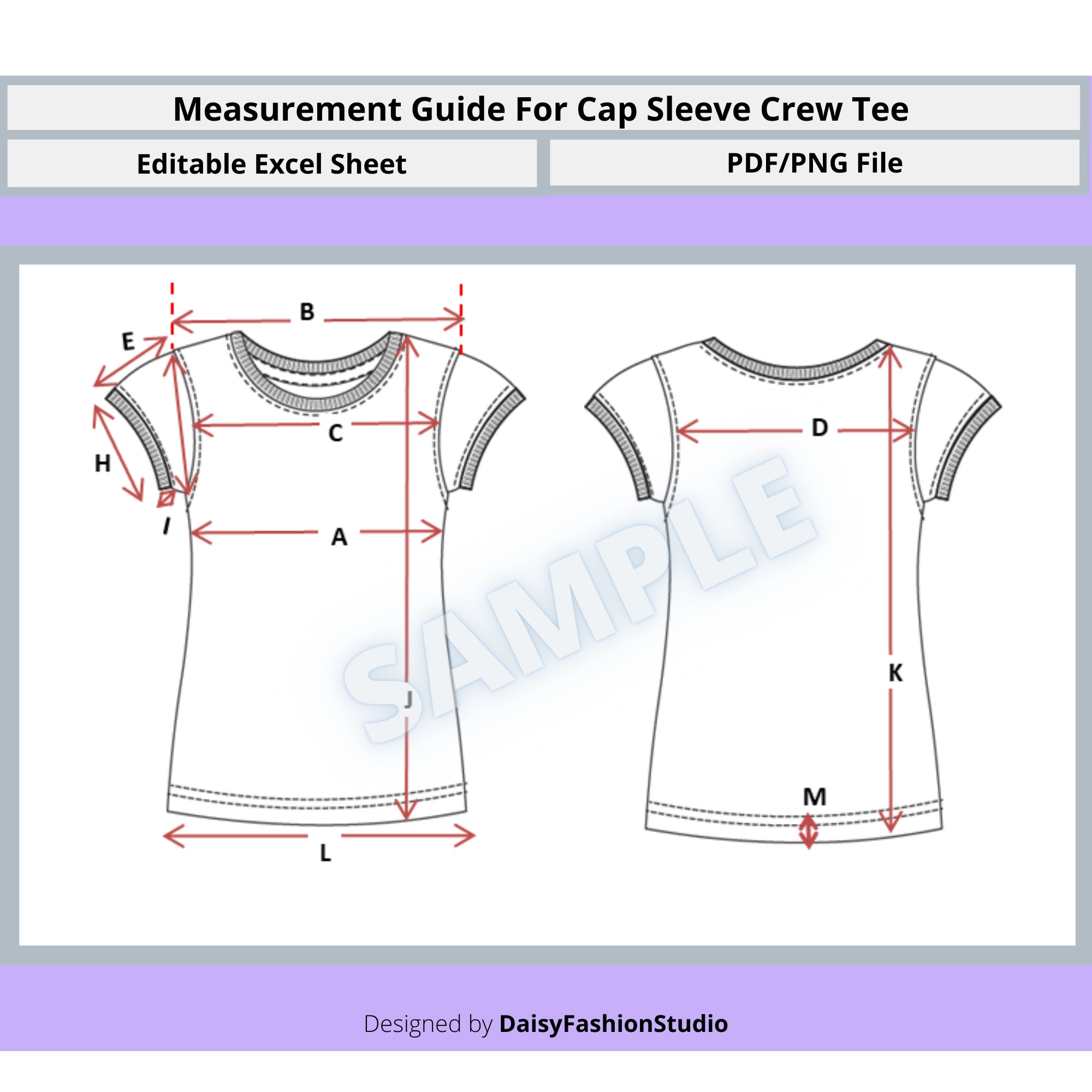 Cap Sleeve T-shirt Measurement Guide (excel, PDF, PNG) - Etsy