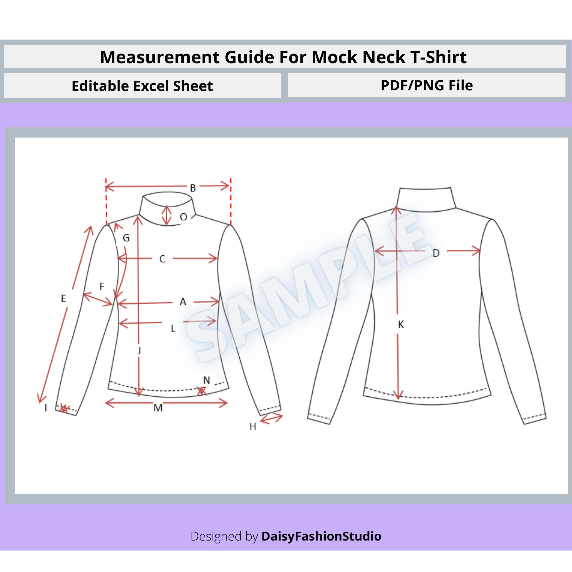 Complete Measurement Guide for Ladies Mock Neck Long Sleeve T-shirt ...