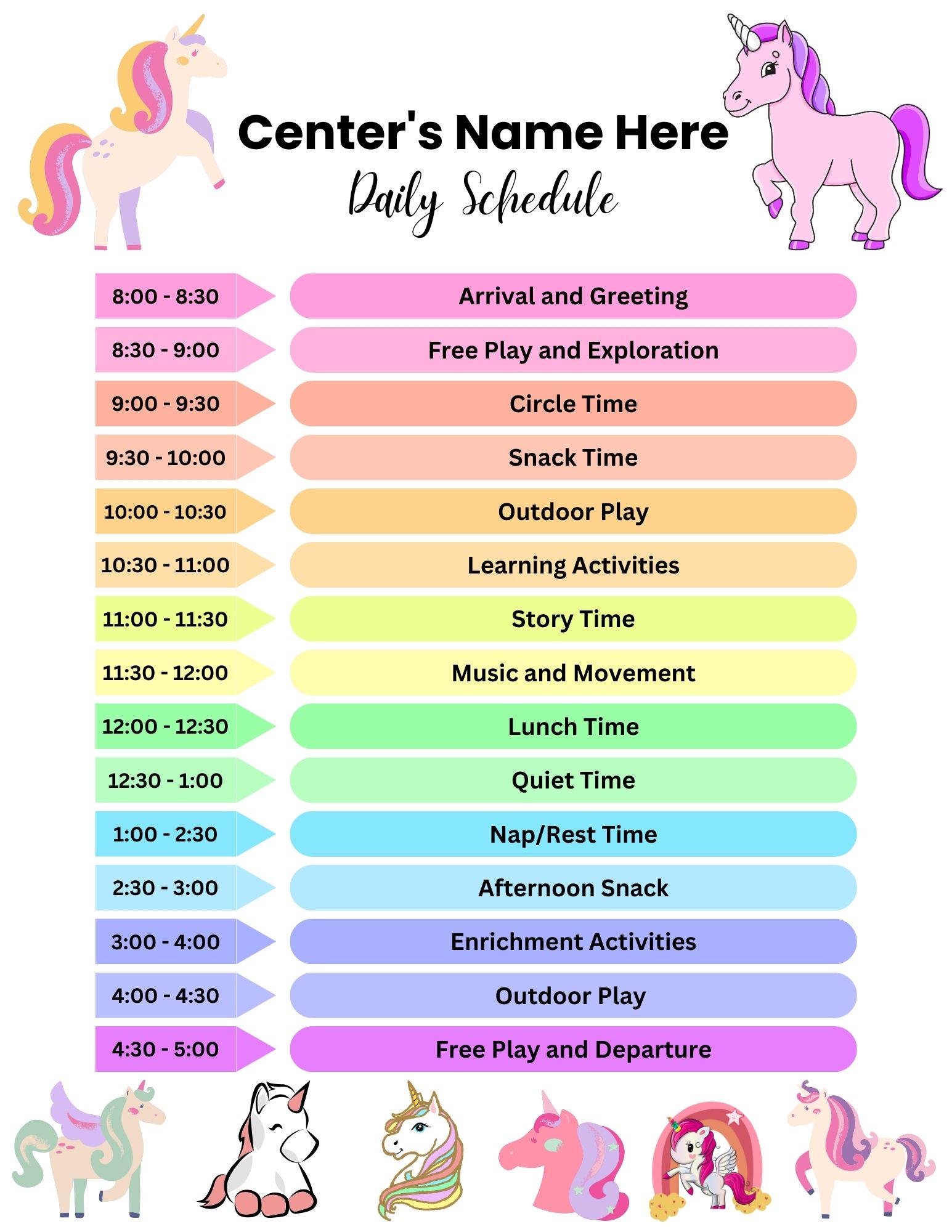 Daycare or Childcare Daily Schedule, Home Daycare or Childcare Center ...