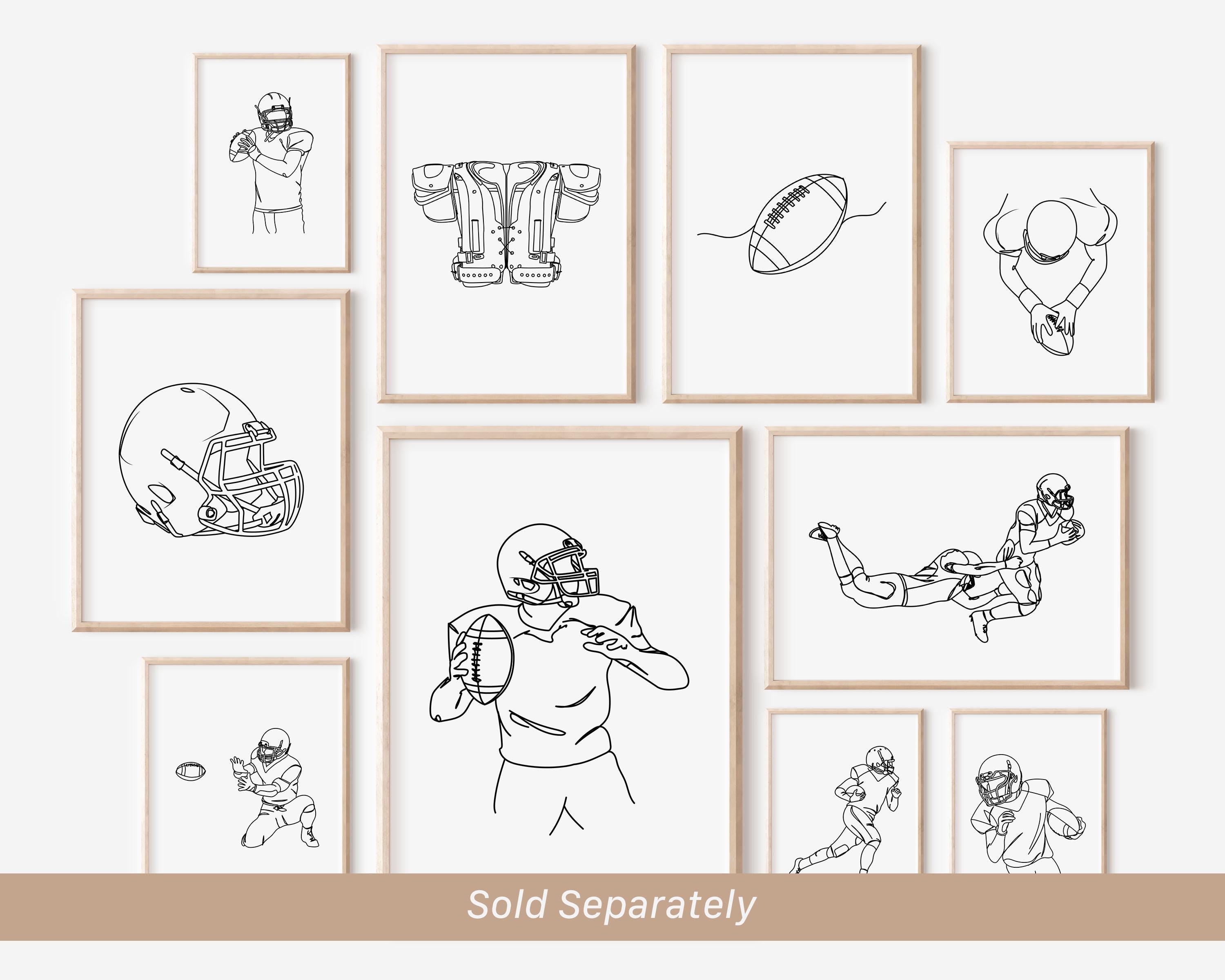 Minimalist American Football Line Art, Sports Wall Decor, Football ...