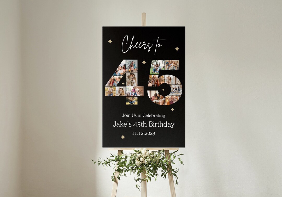 45th Birthday Poster Photo Collage Canva Poster, Customizable Canva ...