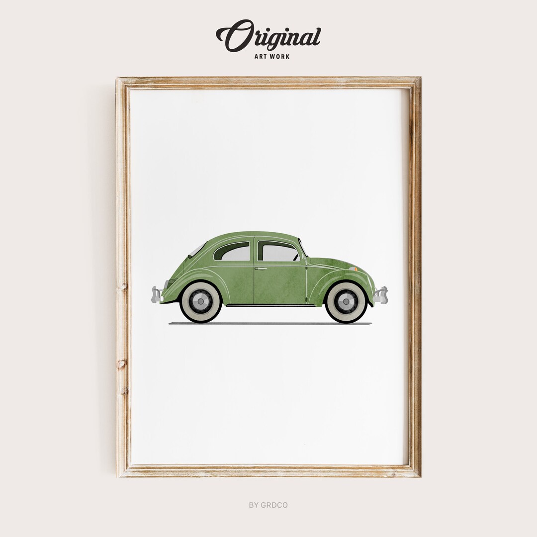 Sage Green Vintage Car Print, Boys Room Decor, Vintage Vehicle ...