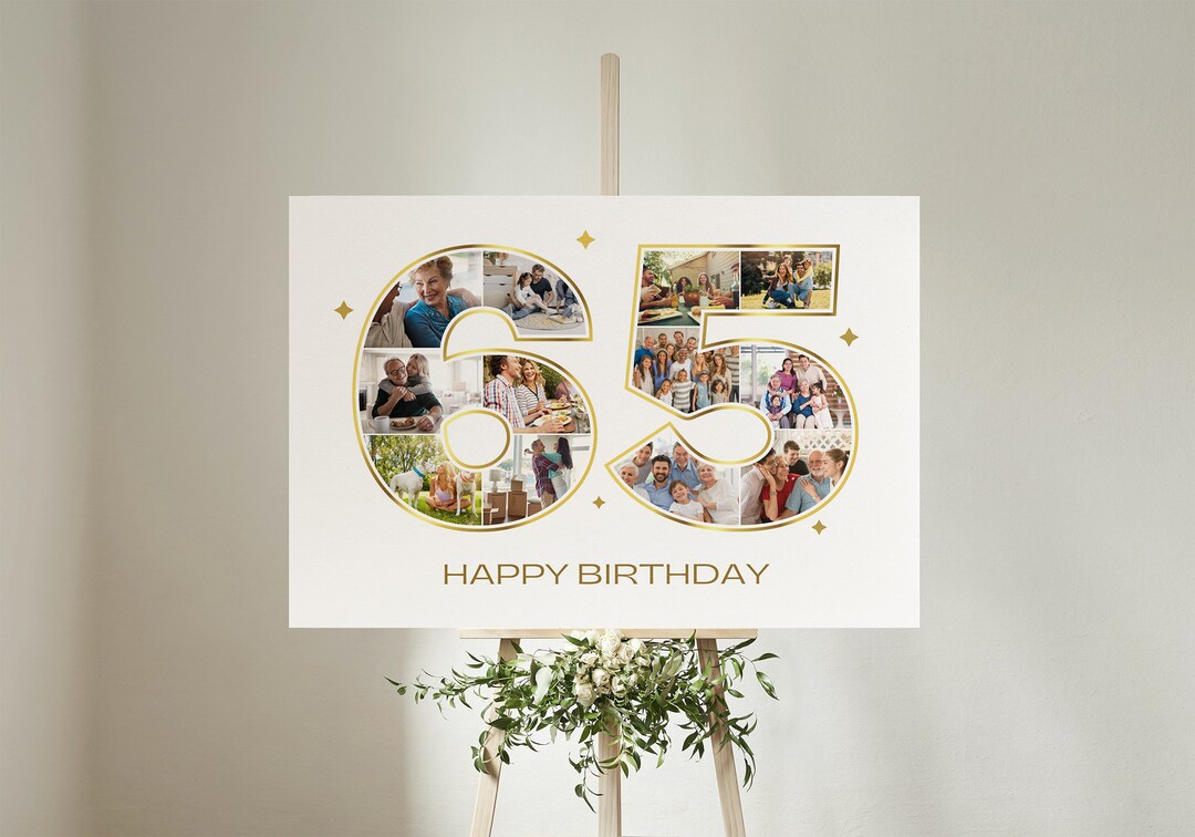 65th Birthday Poster Photo Collage Canva Poster, Customizable Canva ...