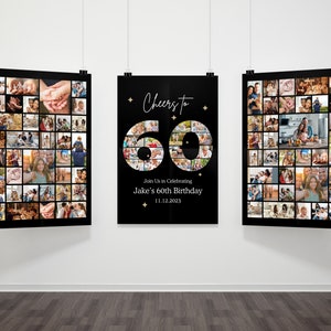 60th Birthday Poster, Photo Collage Canva Poster Bundle, Customizable ...