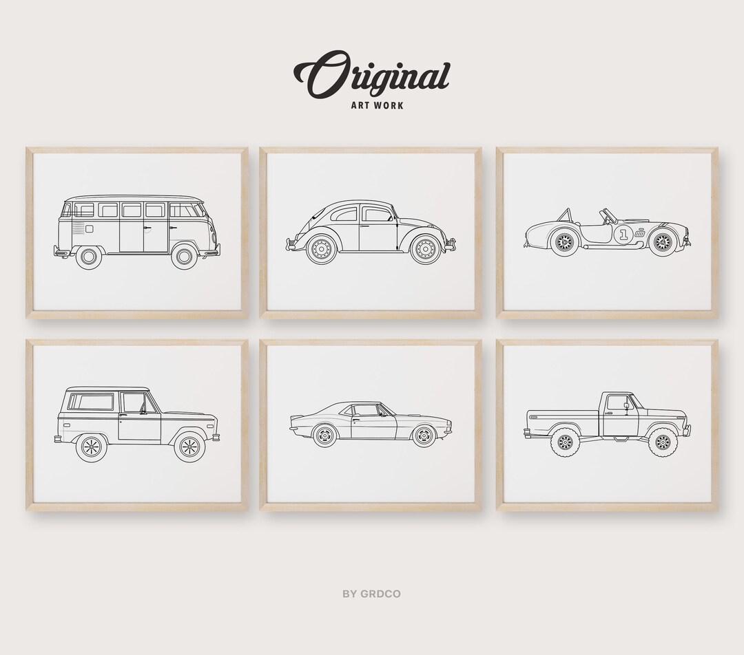 Set of 6 Minimalist Vintage Vehicle Prints, Boys Room Decor, Vintage ...