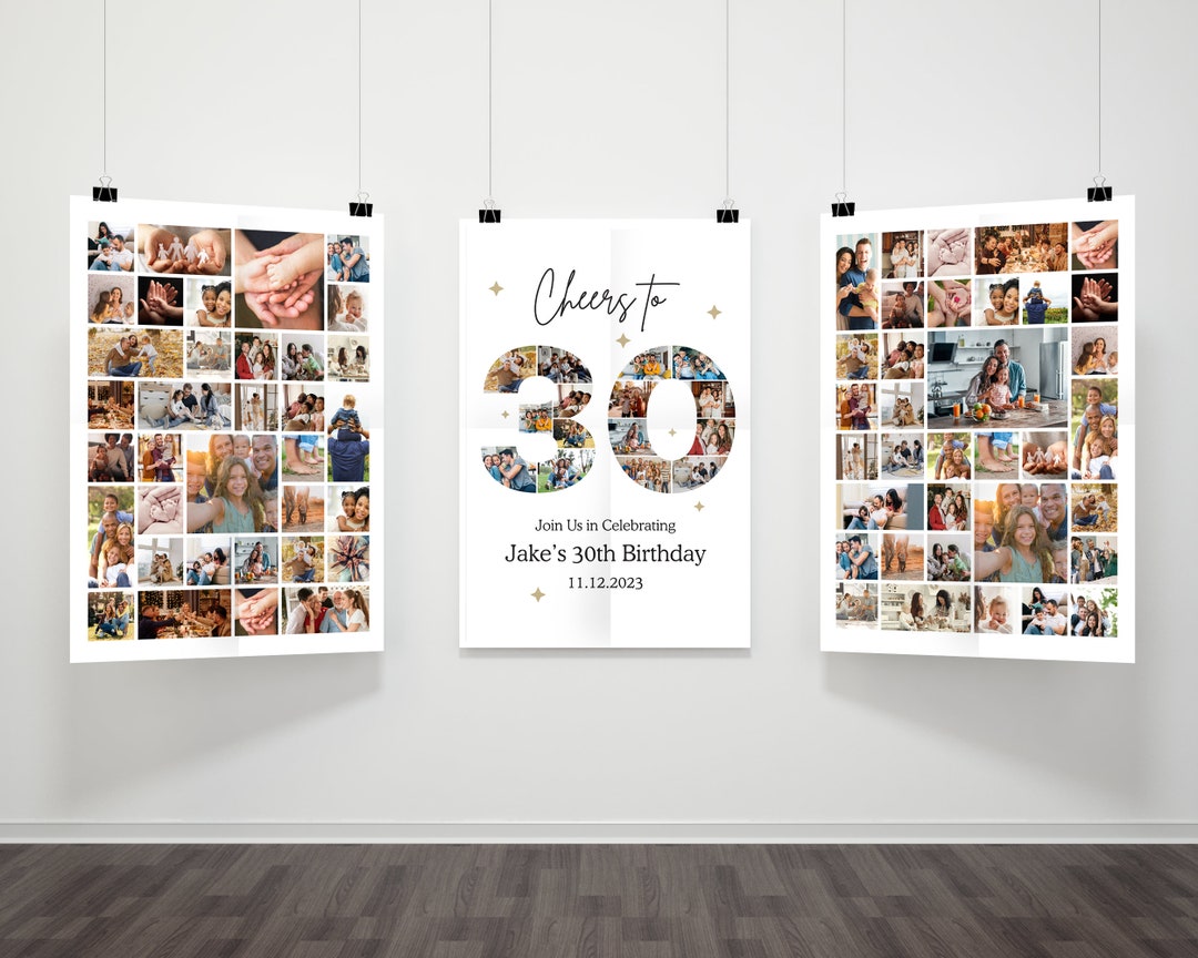 DIY 30th Birthday Photo Collage Canva Poster Bundle, Customizable Canva ...