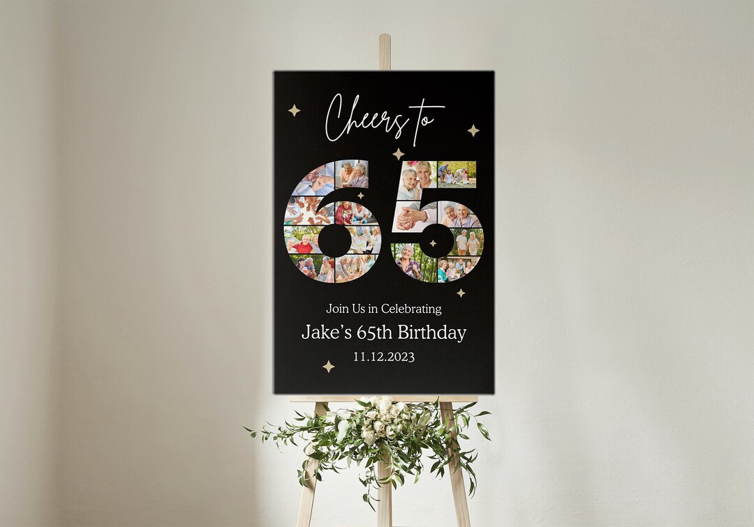 65th Birthday Poster Photo Collage Canva Poster, Customizable Canva ...