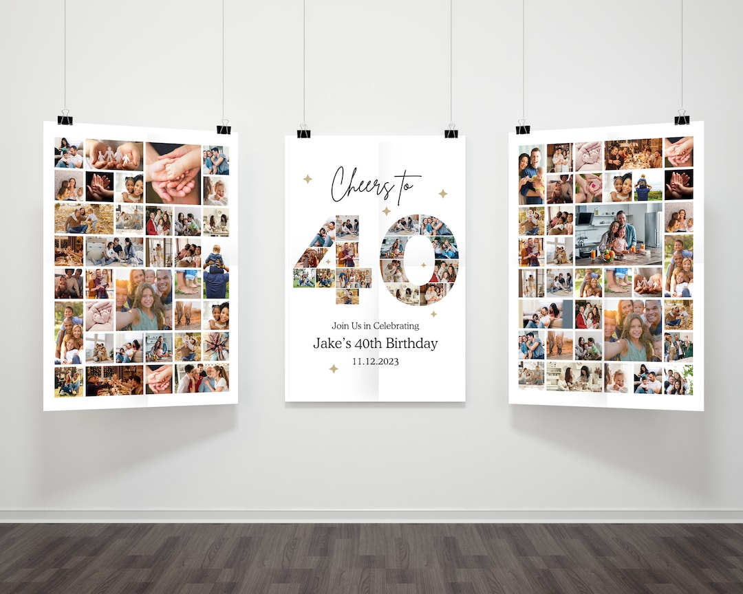 DIY 40th Birthday Photo Collage Canva Poster Bundle, Customizable Canva ...