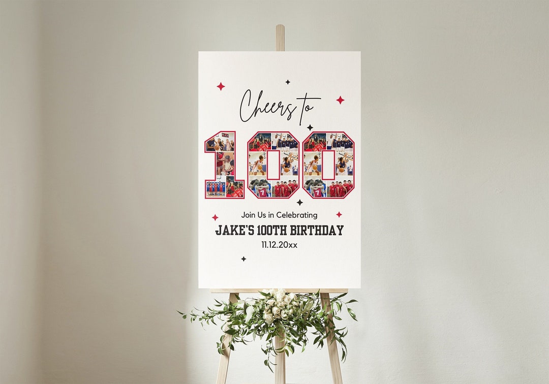 Varsity 100th Birthday Photo Collage Canva Poster, Customizable Canva ...