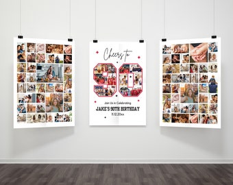80th Birthday Poster, Photo Collage Canva Poster Bundle, Customizable ...