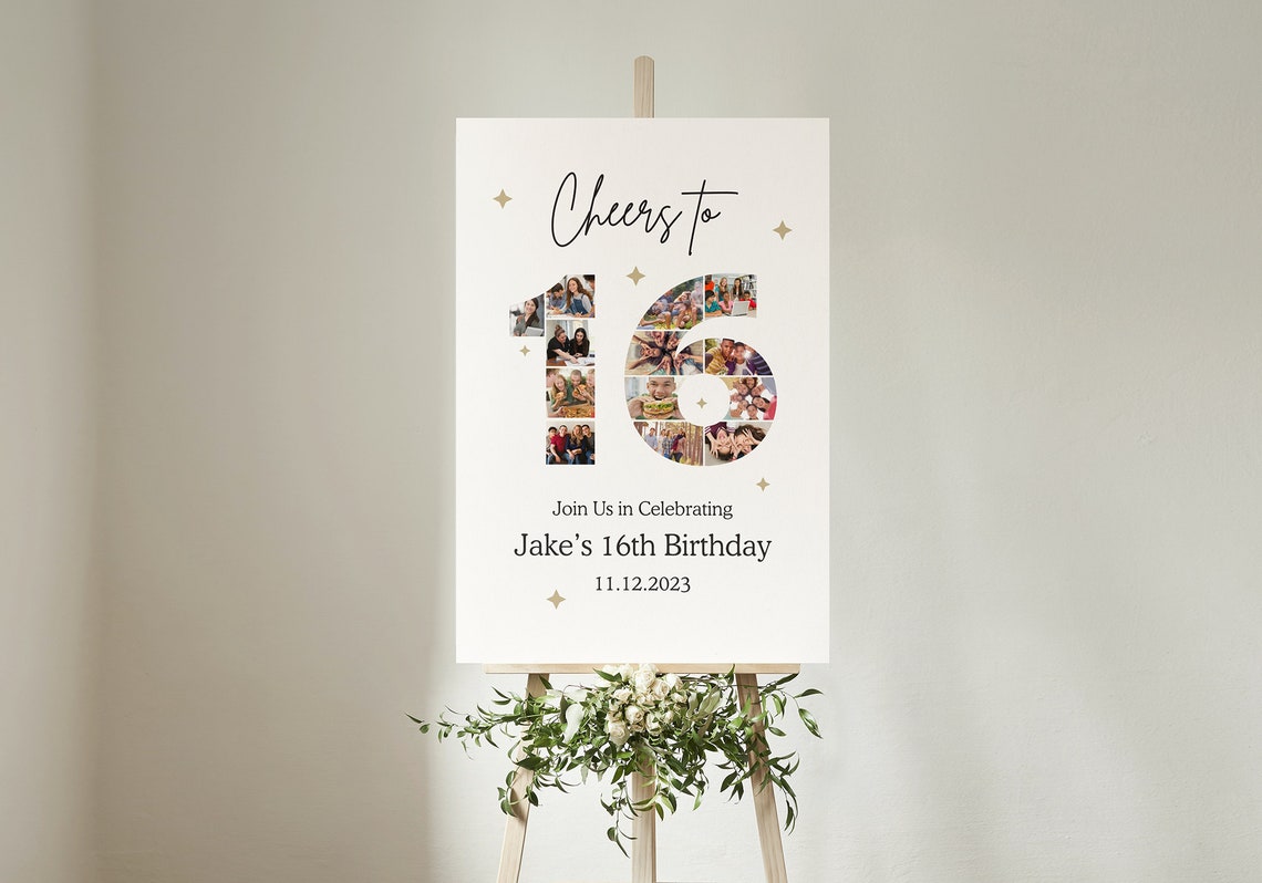 16th Birthday Photo Collage Canva Poster, Customizable Canva Photo ...