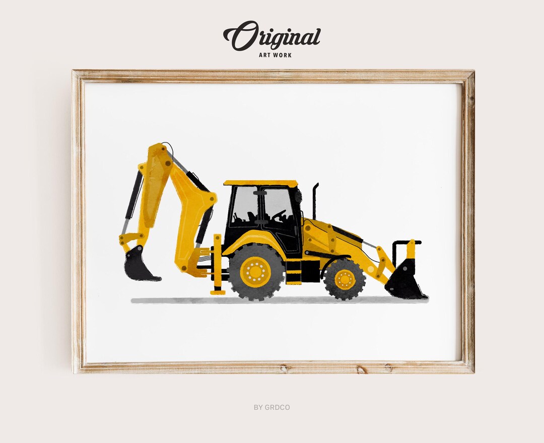 Backhoe Loader Construction Vehicle Prints, Boys Room Decor ...