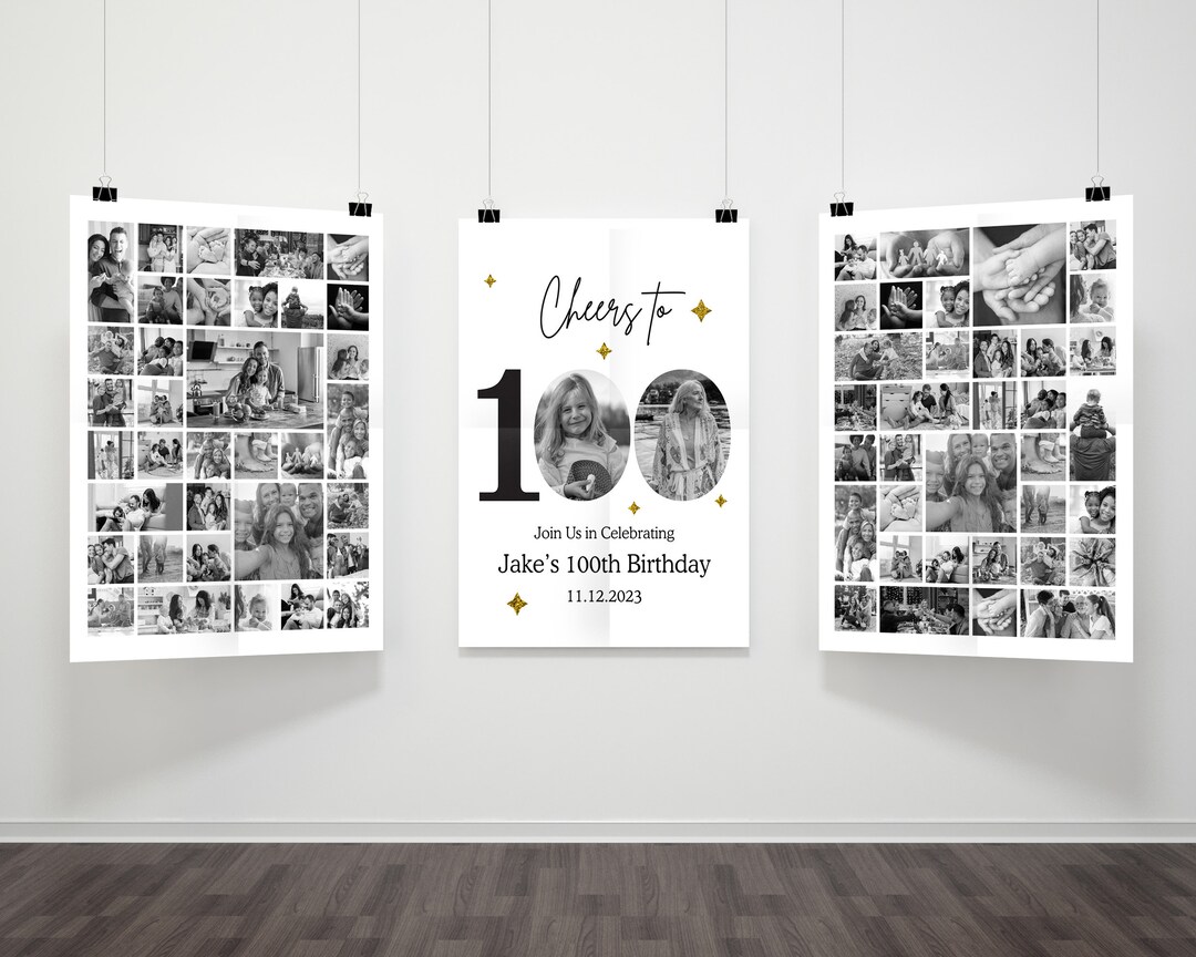 DIY 100th Birthday Photo Collage Canva Poster Bundle, Customizable ...