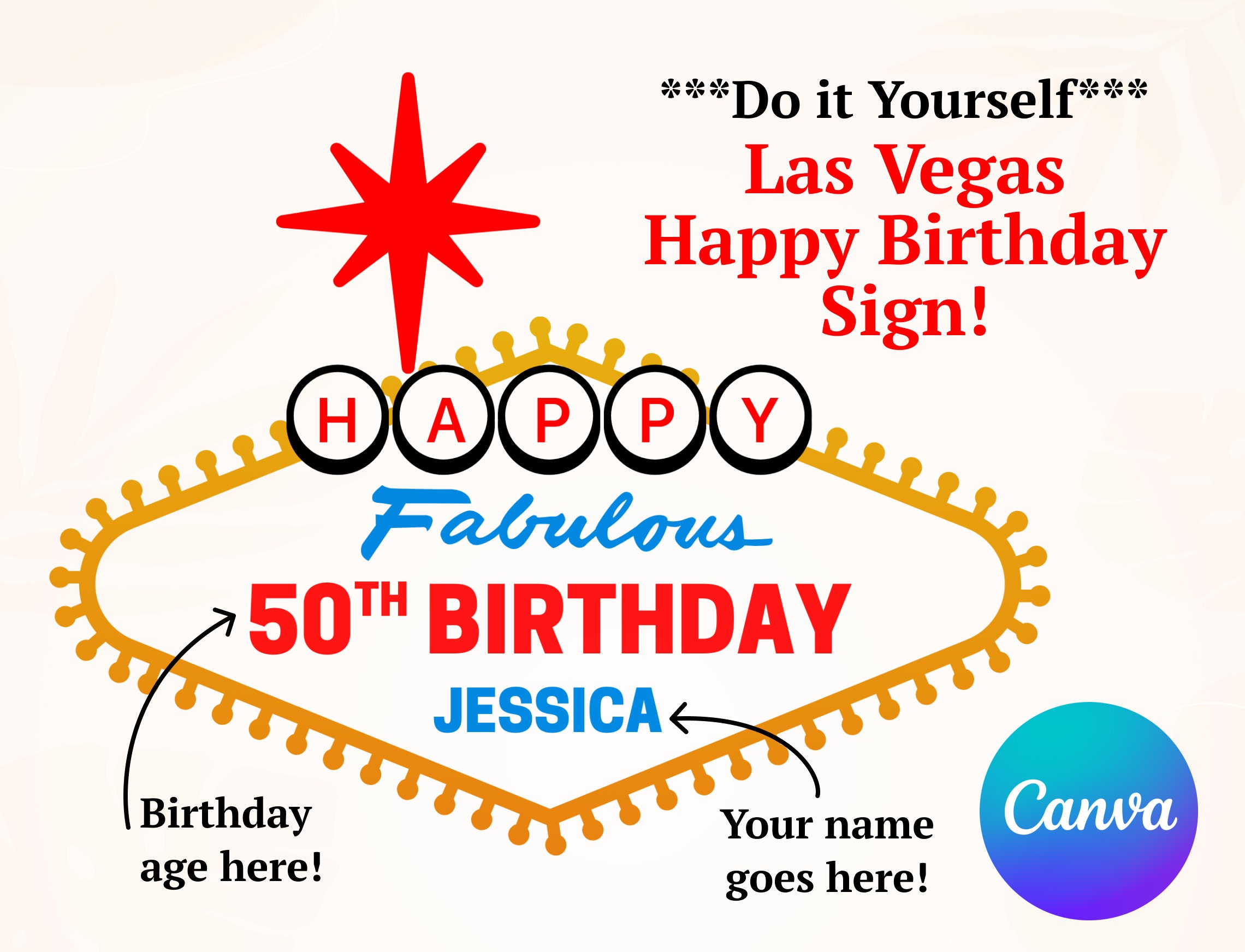 DIY, Do It Yourself Las Vegas Birthday Sign, Las Vegas Canva, Made With ...