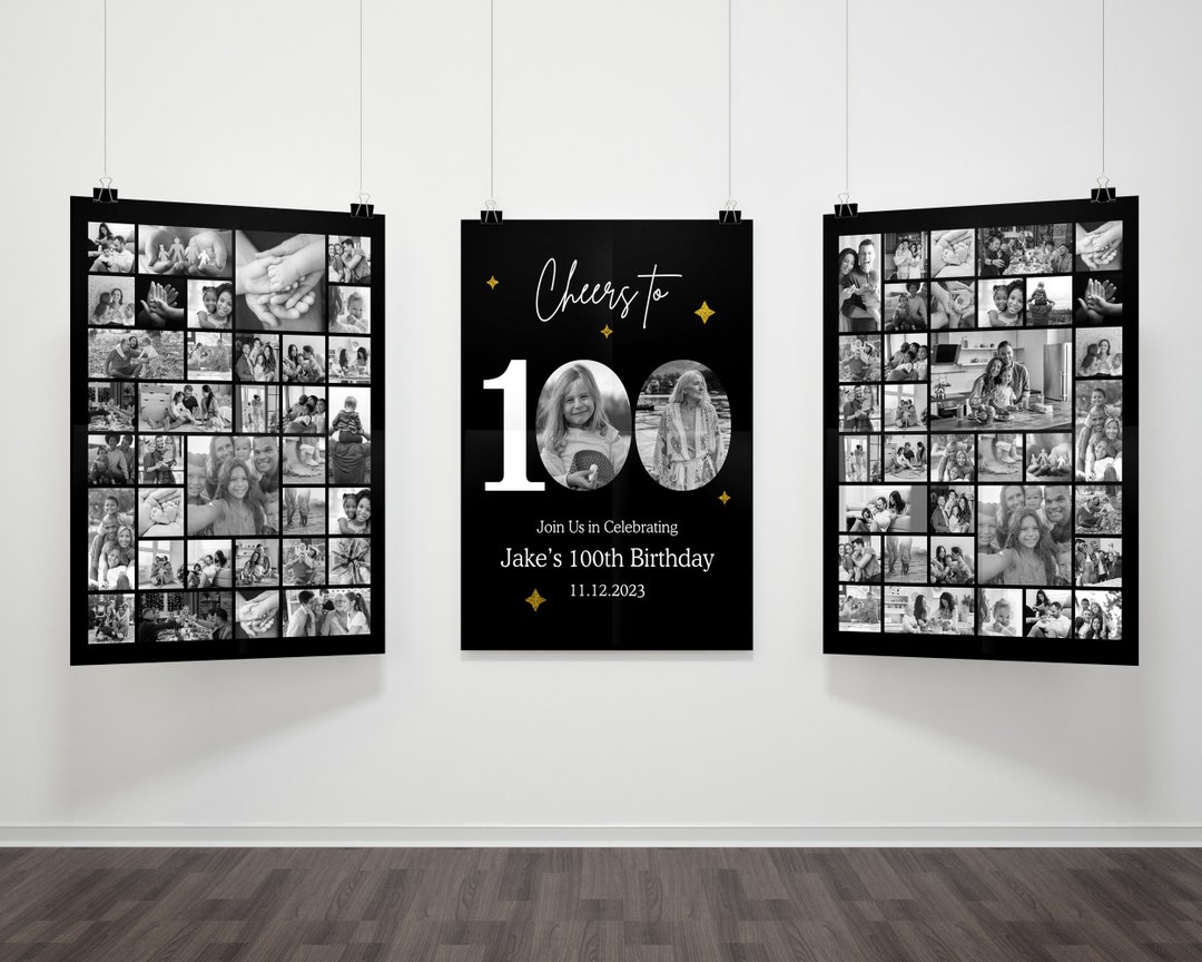 DIY 100th Birthday Photo Collage Canva Poster Bundle, Customizable ...