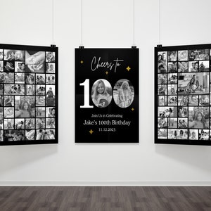 DIY 100th Birthday Photo Collage Canva Poster Bundle, Customizable ...