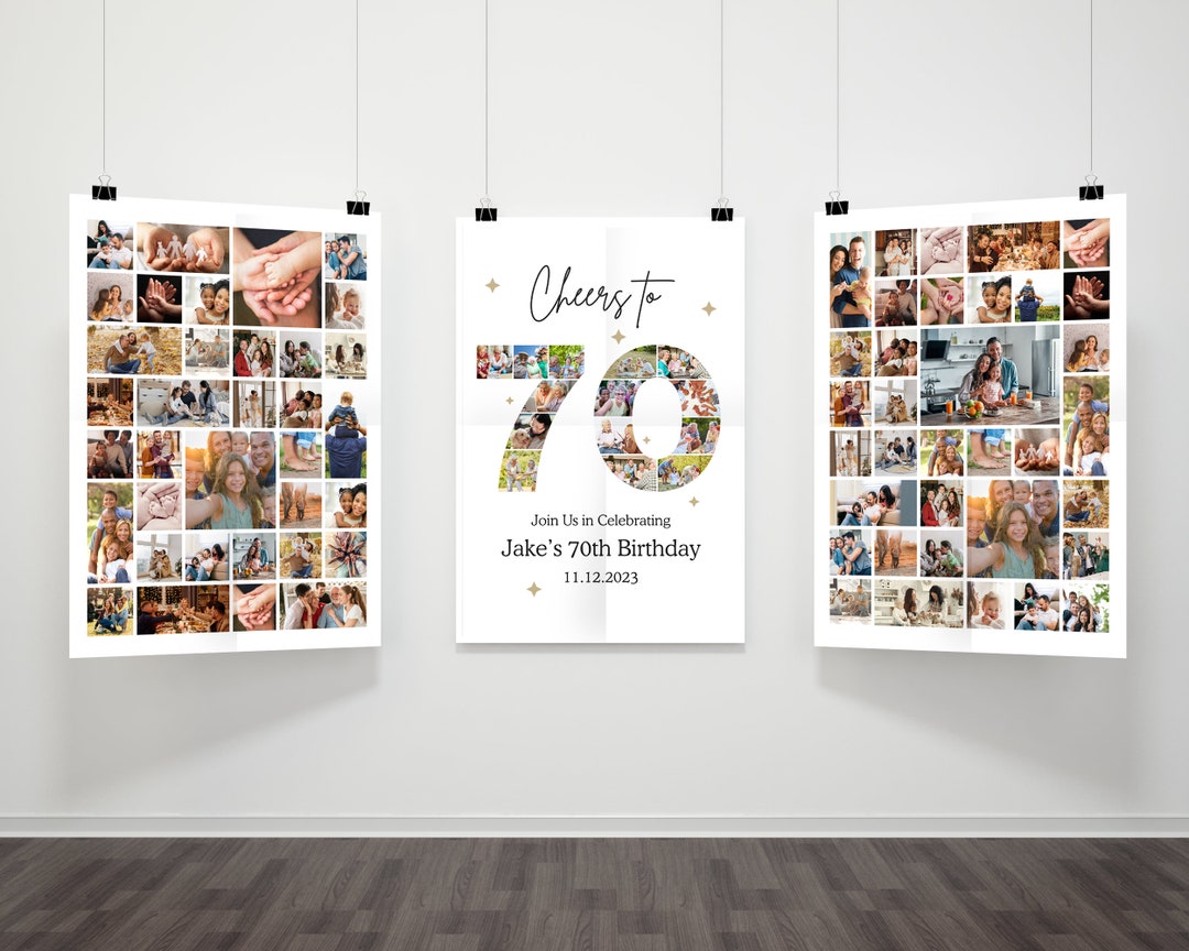 DIY 70th Birthday Photo Collage Canva Poster Bundle, Customizable Canva ...