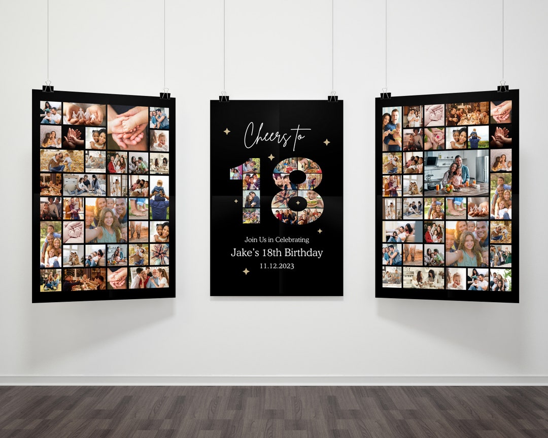 18th Birthday Poster, Photo Collage Canva Poster Bundle, Customizable ...