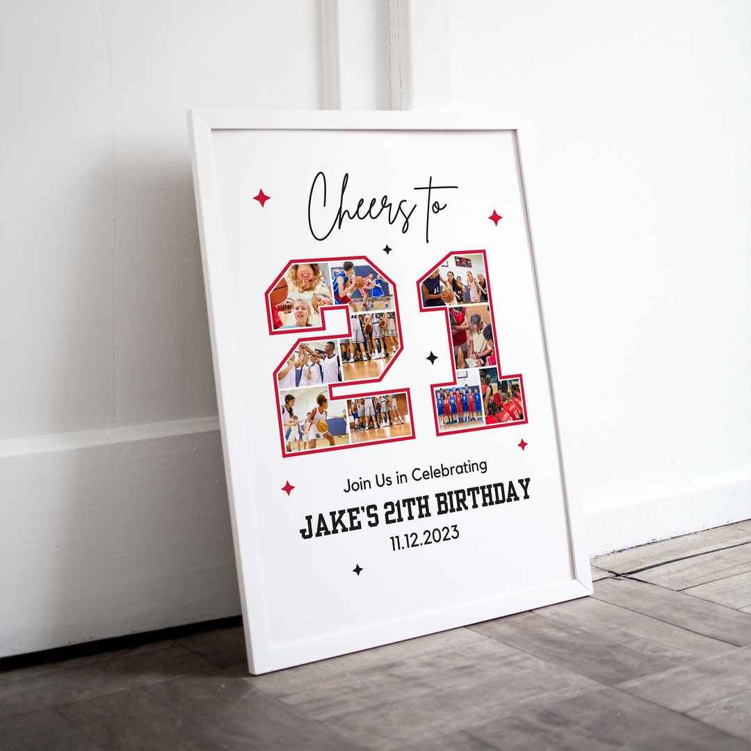 Varsity 21st Birthday Photo Collage Canva Poster, Customizable Canva ...