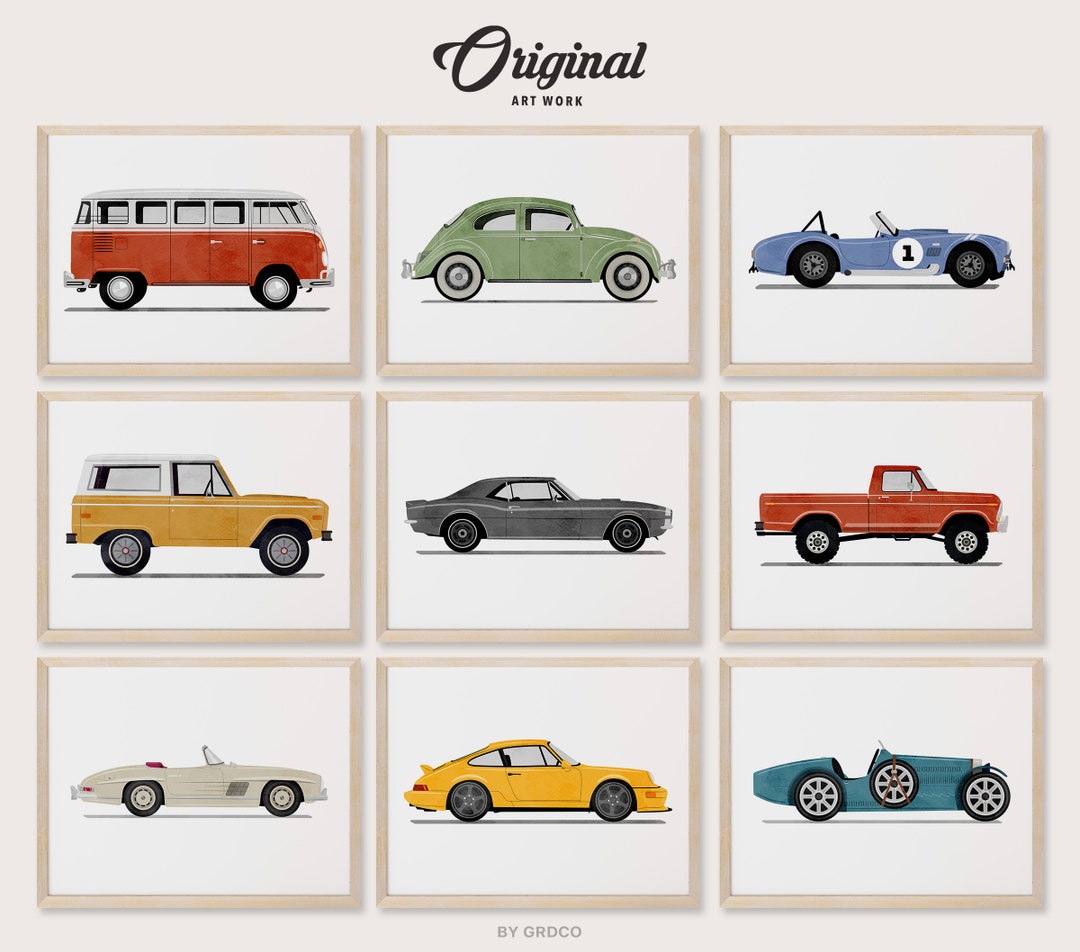 Set of 9 Vintage Vehicle Prints, Boys Room Decor, Vintage Vehicle ...