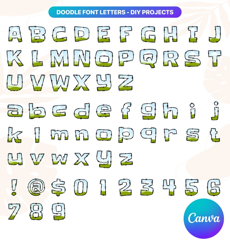 Doodle Font Bundle Canva Template Alphabet Letter Doodle Etsy 