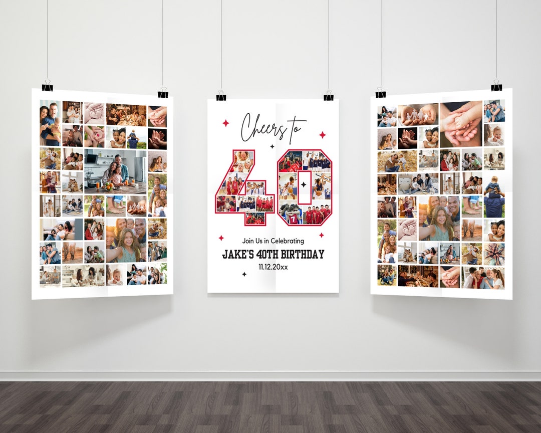 DIY 40th Birthday Photo Collage Canva Poster Bundle, Customizable Canva ...