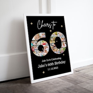 60th Birthday Poster Photo Collage Canva Poster, Customizable Canva ...