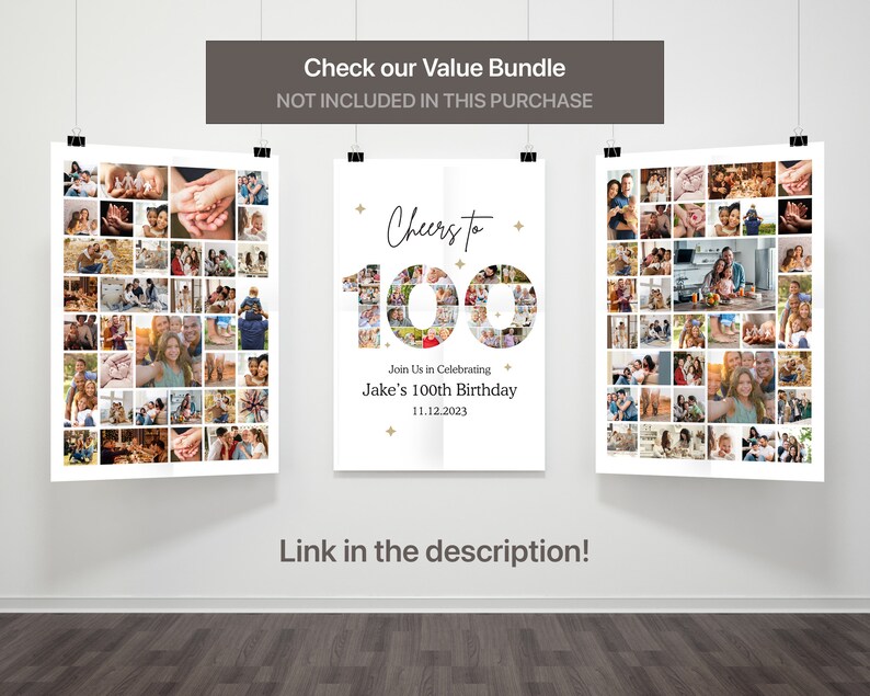 100th Birthday Photo Collage Canva Poster, Customizable Canva Photo ...