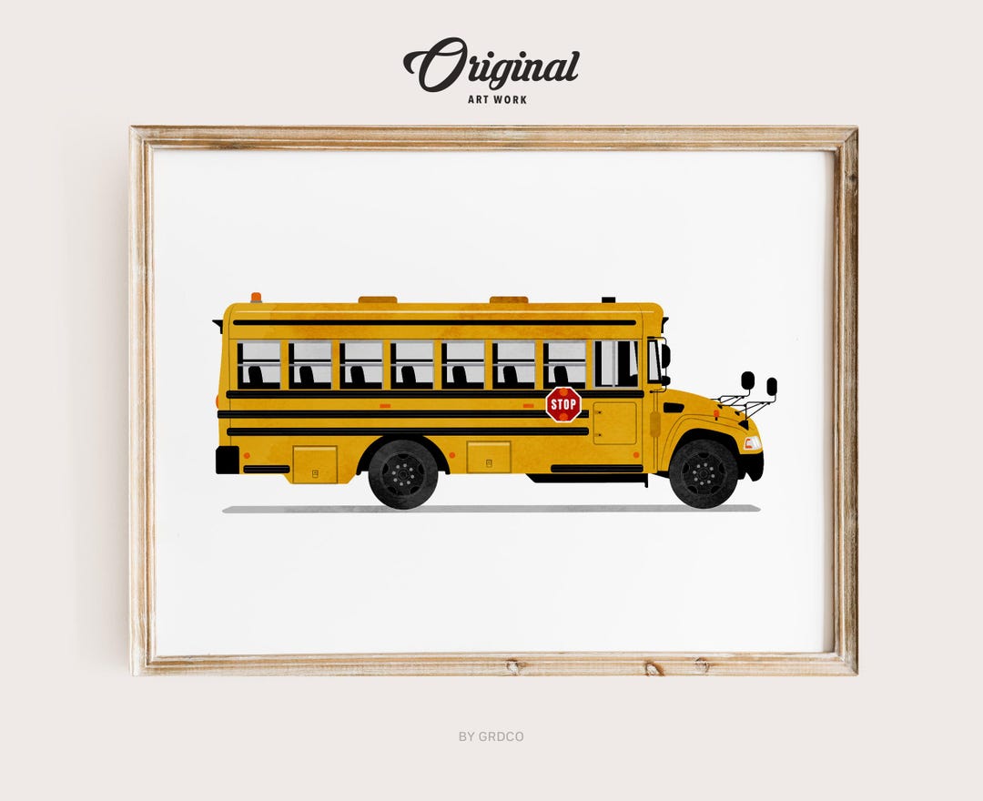 School Bus Print, Boys Room Decor, Printable Farm Vehicle Art, Original ...