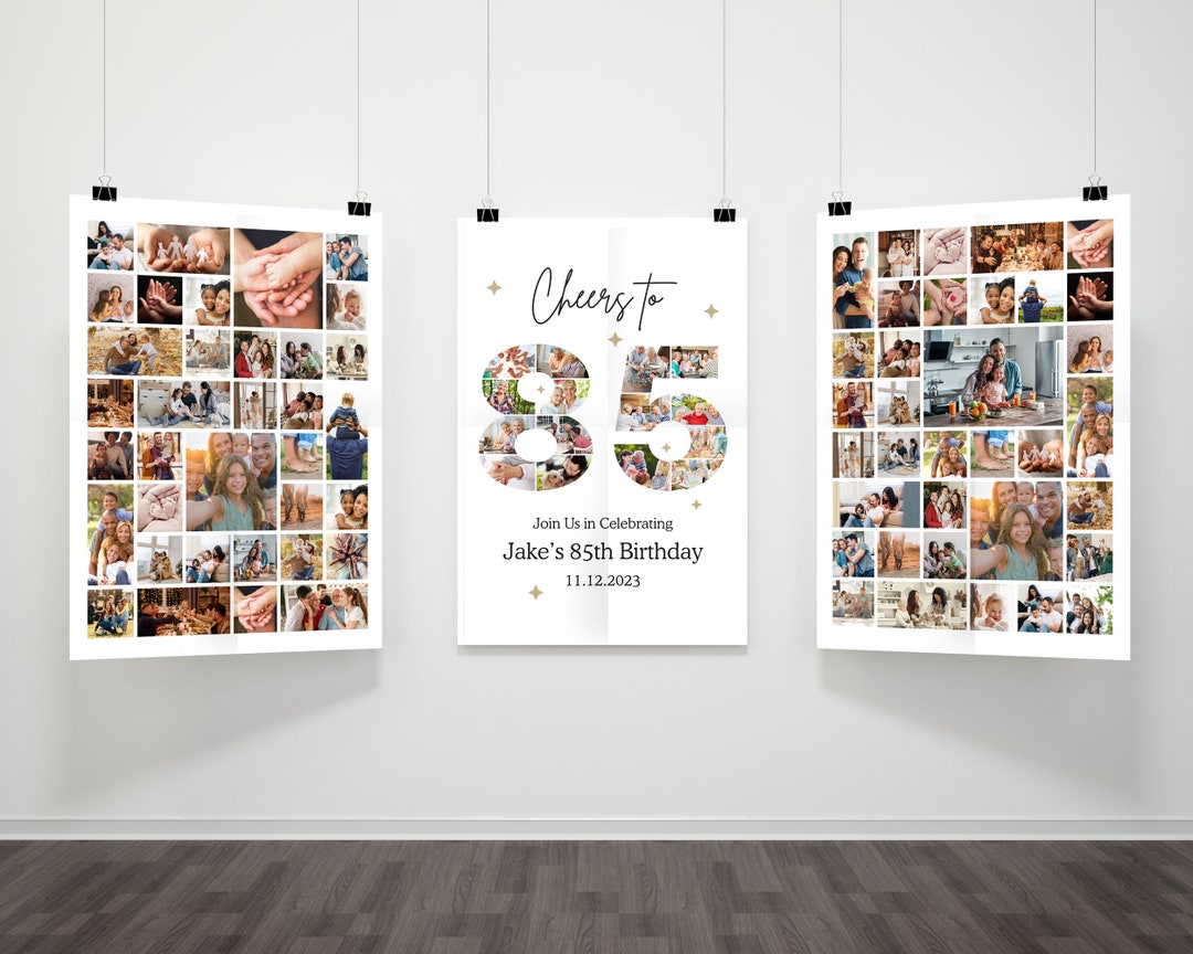 DIY 85th Birthday Photo Collage Canva Poster Bundle, Customizable Canva ...