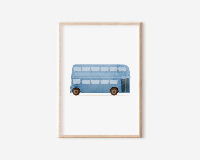 Blue Vintage Double Decker Bus Print, Boys Room Decor, Vintage Nursery ...
