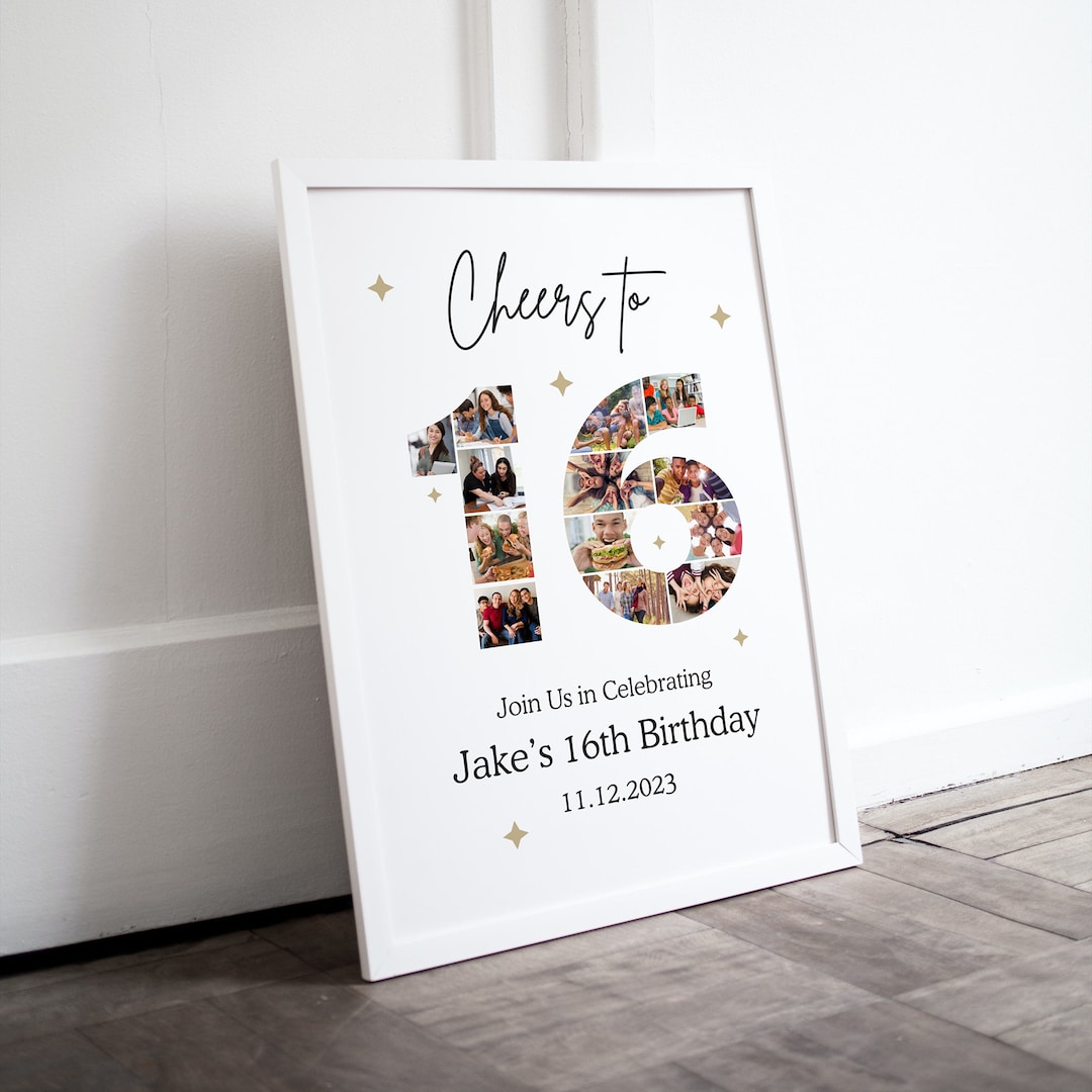 16th Birthday Photo Collage Canva Poster, Customizable Canva Photo ...