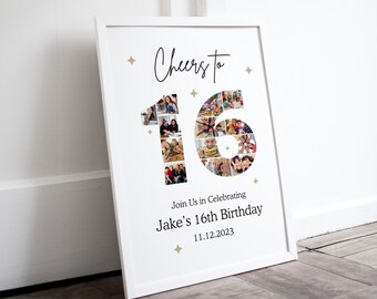 Varsity 25th Birthday Photo Collage Canva Poster, Customizable Canva ...