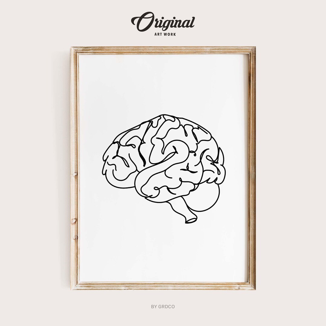 Minimalist Human Brain Line Art, Neuroscience Wall Art, Brain ...