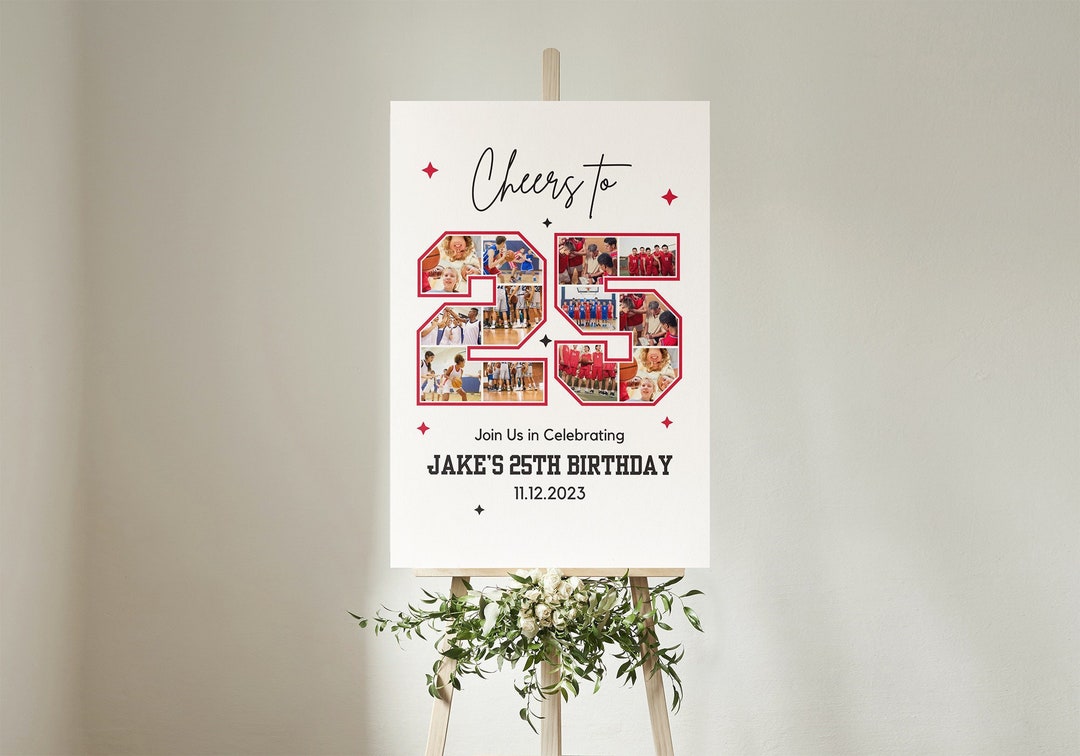 Varsity 25th Birthday Photo Collage Canva Poster, Customizable Canva ...