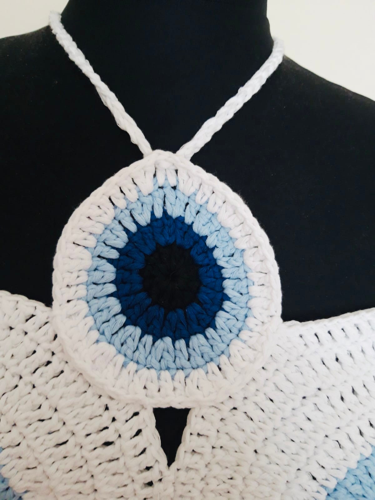 Evil Eye Bead Blouse/ Crochet Evil Eye Top/white and Blue Top/evil Eye ...