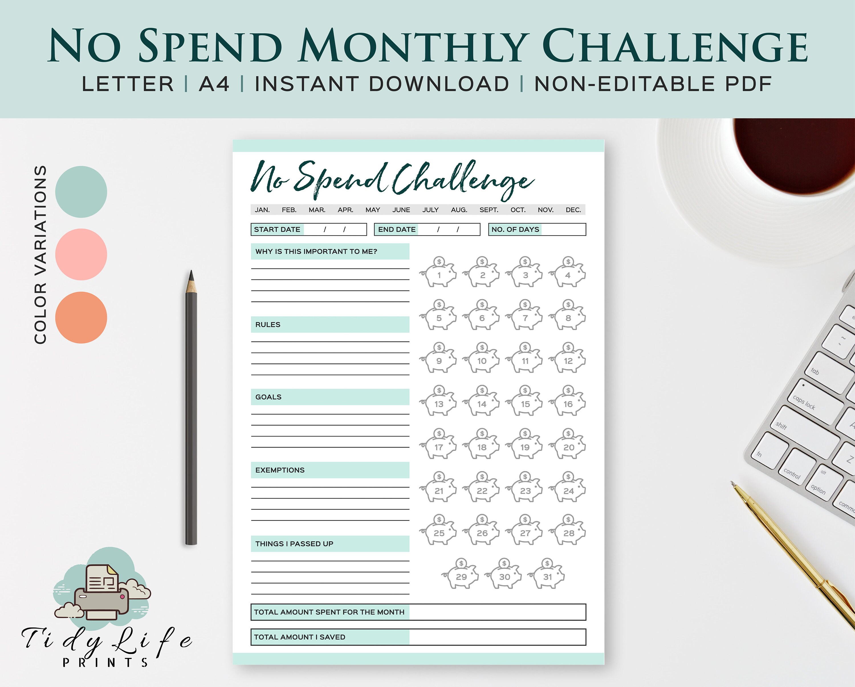 NO SPEND CHALLENGE Printable Planner Monthly Tracker Etsy NO SPEND CHALLENGE Printable Planner Monthly Tracker Etsy