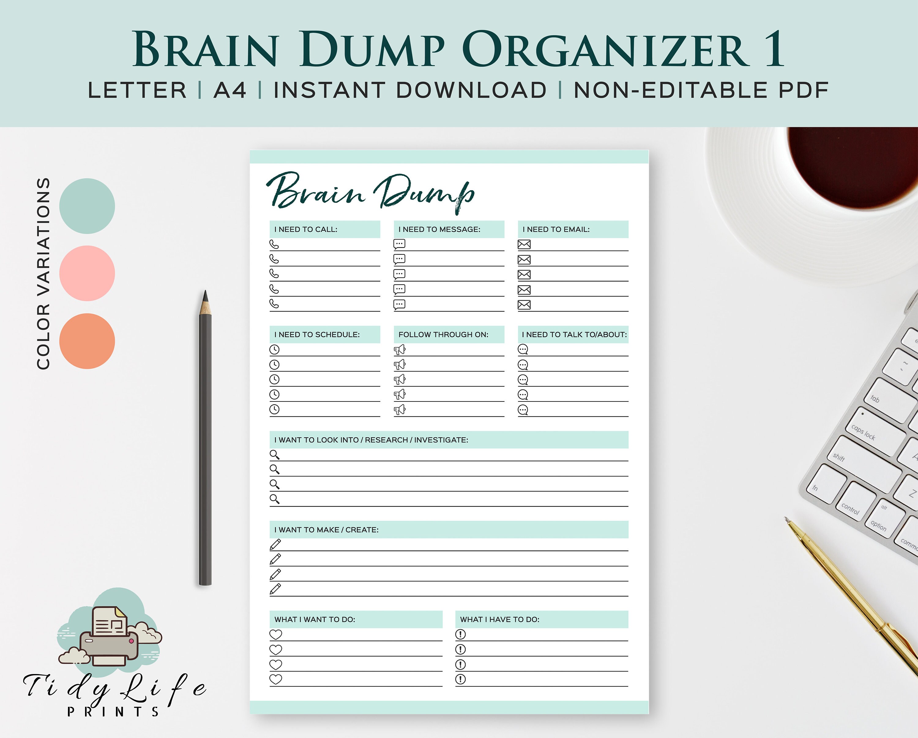 Paper Paper & Party Supplies ADHD planner Brain Dump Template Thought ...