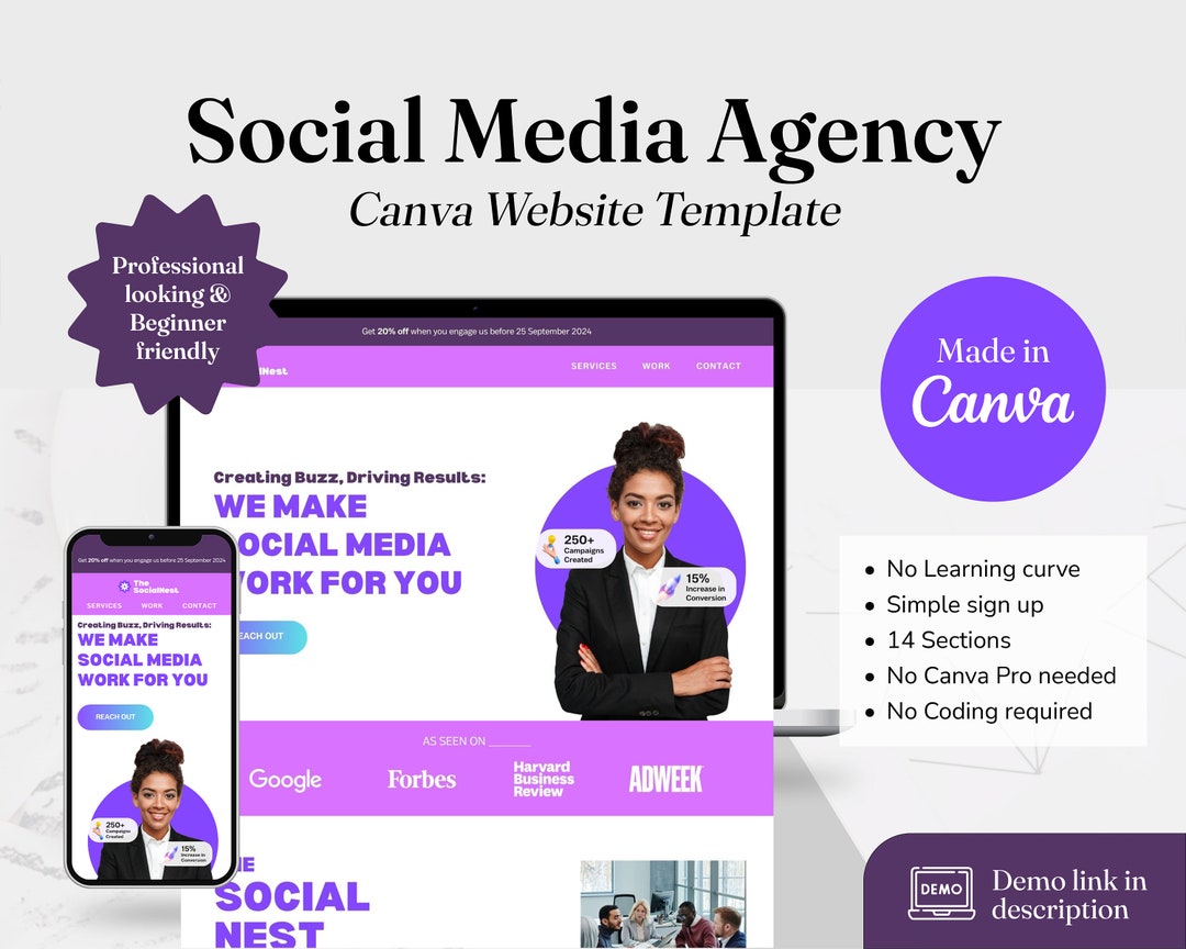 Social Media Manager Website Template, Canva Website Template for ...